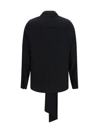 Burberry Womens Silk Blouse With Scarf Tie, Black Jacket
