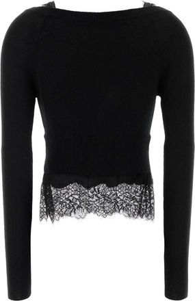 Ermanno Scervino Cashmere with Lace Trim Cardigan - Black