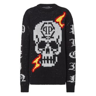 Philipp Plein Round Neck Pullover LS Skull - - Knitwear - Damen - Schwarzk - XS