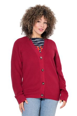 Ulla Popken Damen Strickjacke, Uni Mit Großen Knöpfen Cardigan Sweater, Rubinrot, 50-52 EU