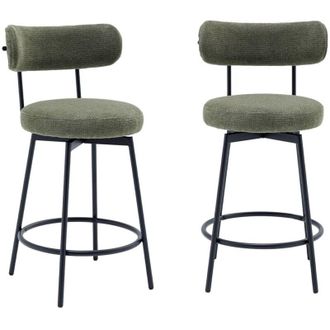 Sweeek Lot de deux tabourets de bar assise rotative m&eacute;tal noir et tissu vert - L 50 x P 50 x H 92cm - Iris