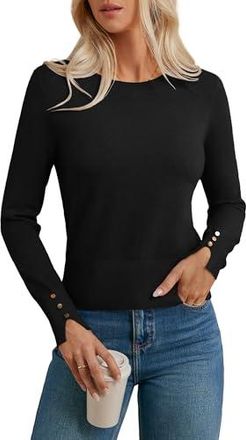 Grace Karin Pull classique en tricot pour femme - Col rond - Poignets c&ocirc;tel&eacute;s - Manches longues - Haut basique dhiver, Cl0244-01/Noir, XXL