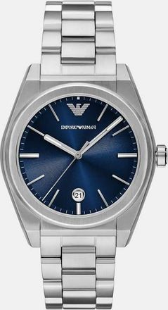 Emporio Armani Silberfarbene Armbanduhr aus Edelstahl mit drei Zeigern und Datumsanzeige