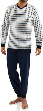 Sesto Senso Pyjama Long Homme et Poignets Col en V Jambes avec Revers Coton Motif Rayé 2041/27 L