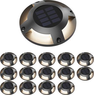 LEDs Com 15 Stück LED Solar-Bodenleuchte BUNSO für außen, IP65, Kunststoff, rund, 120 mm Ø, warmweiß
