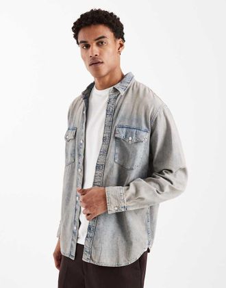 Levi's Chemise en jean d&eacute;contract&eacute;e style western - Taupe d&eacute;lav&eacute;-Neutre