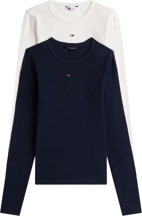 Tommy Jeans Damen 2er Pack Langarmshirts Slim Essential Rib Rundhalsausschnitt, Mehrfarbig (Ecru/Dark Night Navy), XXL