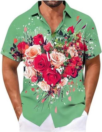 Generic Chemise hawa&iuml;enne d&eacute;contract&eacute;e et confortable pour homme - Col rabattu - L&eacute;g&egrave;re et respirante - Classique - Chemise de plage &agrave; manches courtes - Chemi