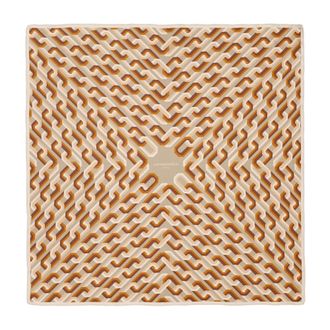 Le Parmentier Foulard Carr&eacute; en Soie &agrave; Motif de Cha&icirc;ne - Femme - Accessoires - Beige - Taille: ONE Size