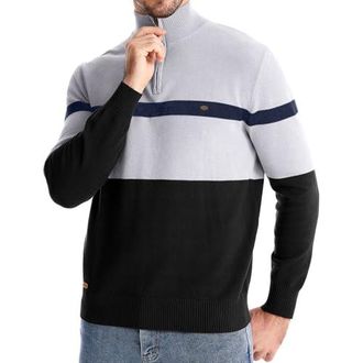 Generic Pull à fermeture éclair pour homme - Pull en tricot à col montant et manches longues - Chaud - Doux - Couleur unie - Pull décontracté en tricot pour h