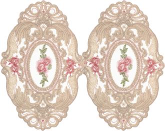 NUOBESTY 2 St&uuml;ck Ovale Platzsets aus Milchseide mit Spitzenstickerei rutschfest und Hitzebest&auml;ndig Vintage Tischsets f&uuml;r Hochzeits und Esstischdekoration