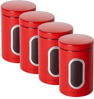 Echtwerk Stilvolle Vorratsdosen 4er Set-rot, Vorratsbehälter, Aufbewahrungsbox, Zur Aufbewahrung von Mehl/Zucker/Müsli/Tee, Metalldose mit luftdichtem Deckel u