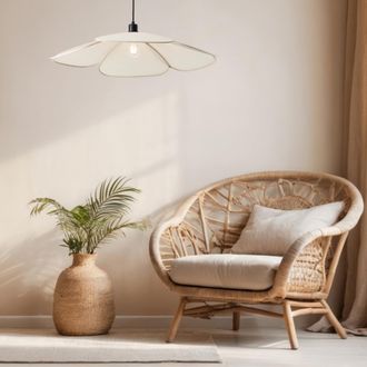 Lightbox Designer-H&auml;ngelampe mit bl&uuml;tenf&ouml;rmigem Stoff Lampen-Schirm & k&uuml;rzbarem Kabel | &Oslash; 77 cm | Pendelleuchte f&uuml;r das Esszimmer oder Wohnzimmer | E27 | aus T