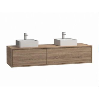 Vente-Unique Vente-unique - Meuble de salle de bain suspendu coloris naturel clair avec double vasque - L150 cm - isaure ii