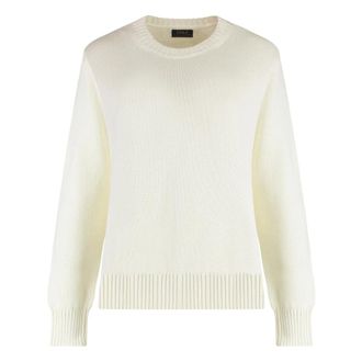 Polo Ralph Lauren Femme, Pulls, Blanc, Taille: 38 FR Pull en coton &agrave; col rond avec fentes lat&eacute;rales