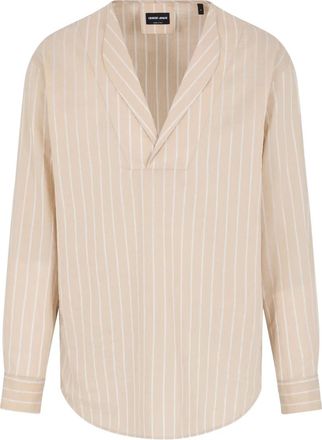 Giorgio Armani Gestreiftes Hemd mit V-Ausschnitt - Nude