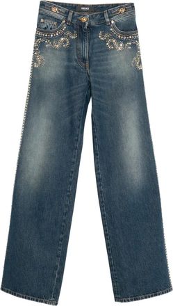 Versace stud-embroidered straight-leg jeans - Blau