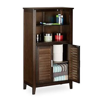 Relaxdays Badezimmerschrank dunkelbraun LAMELL, Badschrank aus Bambus, Telefonschrank, HBT: 92 x 50 x 25,5 cm