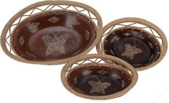 Guru Shop Runde Umflochtene Keramikschale, Obstschale, Dekoschale - Design 16, Size:3 er Set