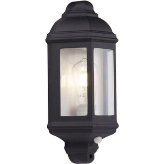 Searchlight Maine 1L Applique exterieur métal noir verre clair, E27 Max 60w IP44 cli haut 36cm Larg 17cm avec detecteur infrarouge