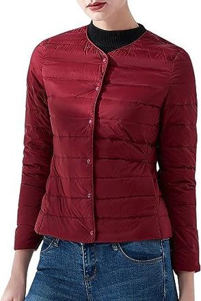 Generic Vestes pour femmes 2026 couleur unie &eacute;l&eacute;gante col rond mince blanc sans col court coupe ajust&eacute;e doublure manches longues chaude, bordeaux, XXL