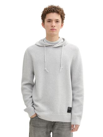 Tom Tailor Herren Pullover Hoodie mit Struktur,15398 - Light Stone Grey Melange, L