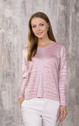 Passioni Strickpullover mit Schlangenprint in Silberfoliendruck