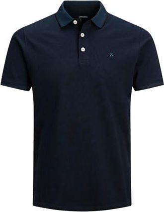 Jack & Jones Polo pour Homme Coupe + ajustée JJEPAULOS Uni Short en Coton piqué Grande Taille Eté, Couleurs:Bleu-Marine, Size:5XL