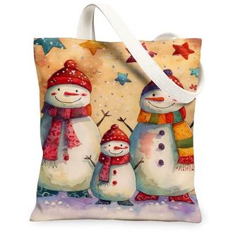 Generic Sac fourre-tout en toile motif bonhomme de neige, joli motif vacances dhiver, sacs de courses réutilisables, colorés, festifs, légers, lavables pour s