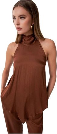 Ga&euml;lle Paris Femme, Tops, Brun, Taille: 42 FR Top pa&ntilde;uelo de sat&eacute;n cuello halter