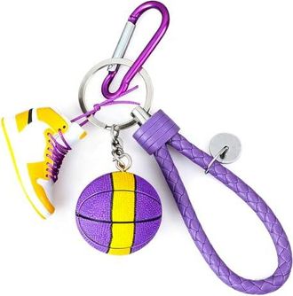 Generic Porte-clés en forme de chaussure 3D avec mini ballon de basket et cordon, porte-clés élégant pour les fans de basket-ball, cadeau pour enfants, hommes