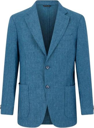 Brooks Brothers Homme, Vestes, Bleu, Taille: XL Herringbone Linen Blazer