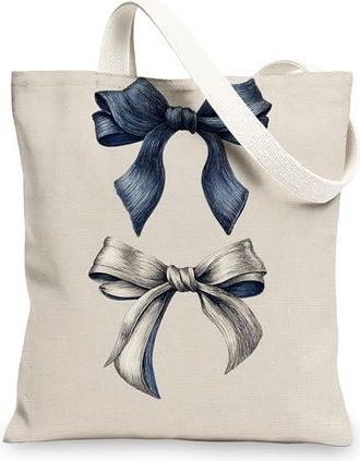 Generic Sacs fourre-tout en toile avec motif noeud, sacs de courses réutilisables, élégants, légers et lavables, sacs en toile pour voyage, pique-nique, 33 x 