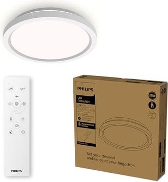 Philips Plafonnier LED avec télécommande, Rond, 30 cm, Lumière blanche réglable et dimmable, Idéal pour le salon ou la chambre, Sans scintillement ni éblouiss