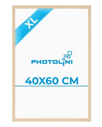 Photolini Bilderrahmen 40x60 Holz MDF Natur, Bilderrahmen 60x40 natur, picture frame 40x60 mit bruchsicherem Acrylglas zum Aufh&auml;ngen, Rahmen 60x40 mit extra Zub