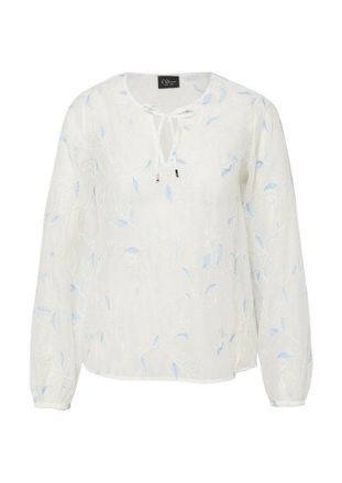 s.Oliver Langarmbluse Bluse Transparente Bluse mit Strickerei und Tunika-Ausschnitt