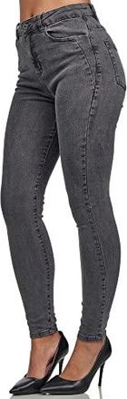 Tazzio Jean stretch F107 - Taille haute - Coupe ajustée - Pour femme, anthracite, W42