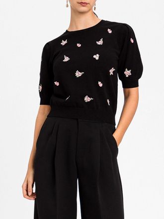Twinset Pullover aus Viskosemischung mit Puff&auml;rmeln und Kristallverzierung