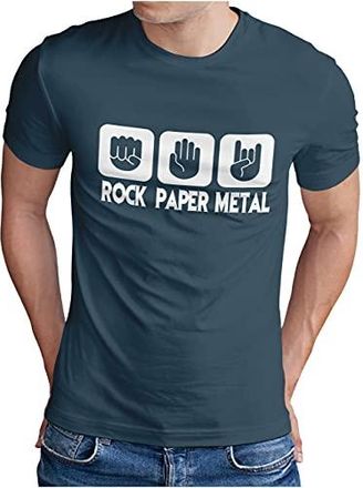 OM3 Rock Paper Metal - T-shirt - pour homme - Pierre papier ciseaux m&eacute;tal - S - 4XL - Bleu - Large