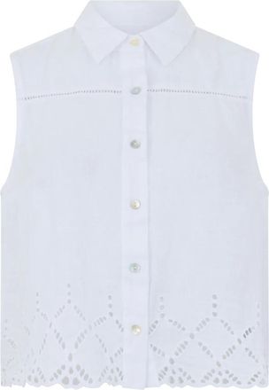 120% Lino Femme, Blouses et Chemises, Blanc, Taille: 44 FR Chemise sans manches en lin