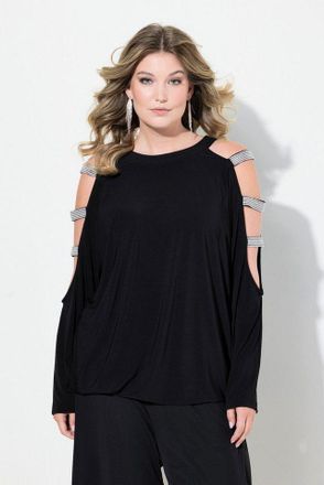 Miamoda Longsleeve T-Shirt Classic Fit Strass-Streifen CutOuts