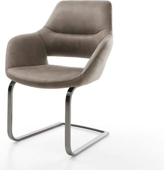 DELIFE Freischwinger Yago-Flex mit Armlehnen Mikrofaser Taupe Vintage Freischwinger flach Graphit Taschenfederkern, Esszimmerst&uuml;hle