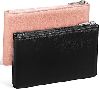 Valiclud 2 pi&egrave;ces Pochette Porte-monnaie Compacte Grain &Eacute;l&eacute;gant Fermeture &Eacute;clair S&eacute;curis&eacute;e Multifonction pour Cl&eacute;s et Maquillage Lot de Noir et Rose pour Femme