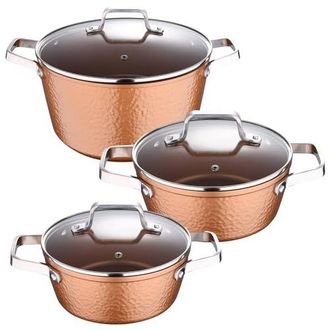 San Ignacio Kollektion Origen: Set mit 3 Kocht&ouml;pfen mit Glasdeckel, 20, 24 und 28 cm, geschmiedetes Aluminium, f&uuml;r Induktion geeignet