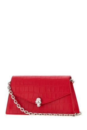Alexander McQueen Womens Red Leather Mini Skull Crossbody Bag Popredsilver Calf