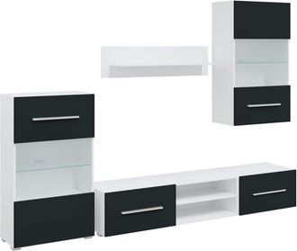 vidaXL Vidaxl - 5-tlg. Wohnwand mit LED-Beleuchtung Matt Indigo Holzwerkstoff