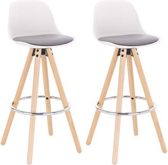 Woltu Woltu - Lot de 2 Tabourets de bar en similicuir, Tabouret de cuisine avec dossier et repose-pied, Pieds en bois massif, Gris + Blanc