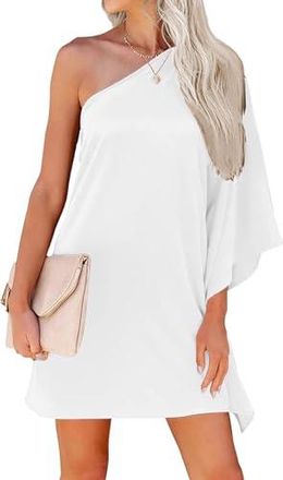 Generic Robes asym&eacute;triques &agrave; Manches Chauve-Souris pour Femmes, Robes de Cocktail d&eacute;contract&eacute;es et &eacute;l&eacute;gantes, Style Club, &eacute;t&eacute;