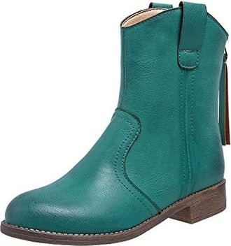Generic Bottes mi-mollet larges pour femme - Talon bas et &eacute;pais - Bout pointu - Confortables - Vintage - Antid&eacute;rapantes - Bottes occidentales &agrave; enfiler, Vert,
