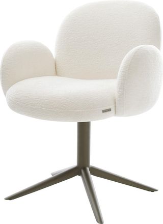 DELIFE Esszimmerstuhl Nube-Flex mit Armlehnen Fu&szlig;kreuz Effektfinish Titan Boucl&eacute; Soft Beige 360&deg; drehbar Wippfunktion Taschenfederkern